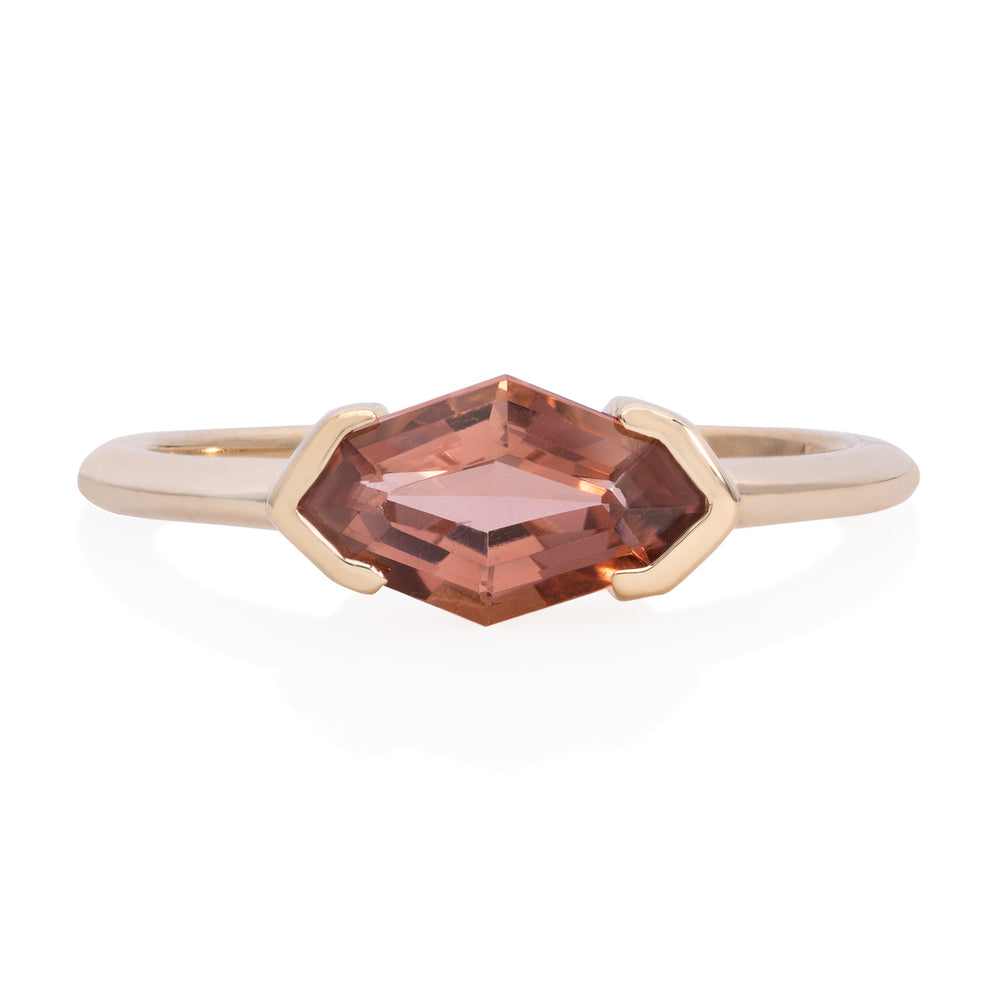 OOAK Half Bezel Octagon Peach Spinel Ring - SOLD