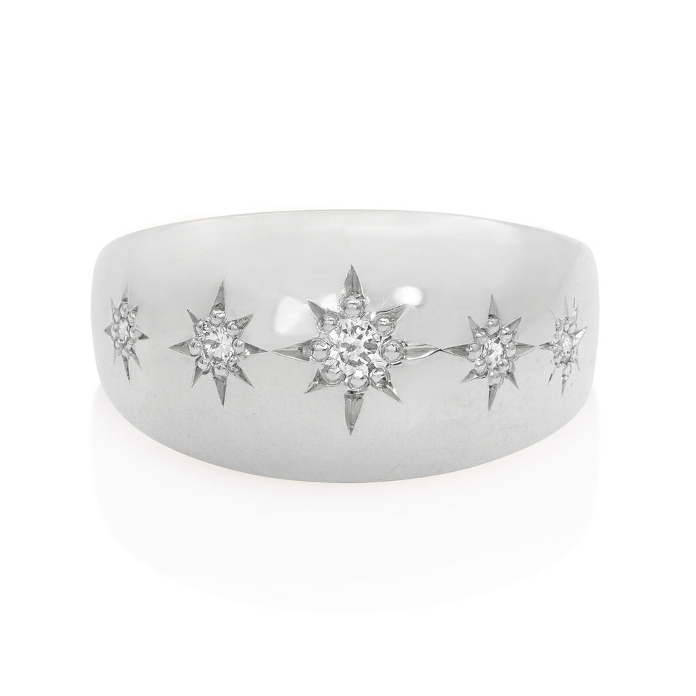 Star-Set Diamond Wide Dome Ring